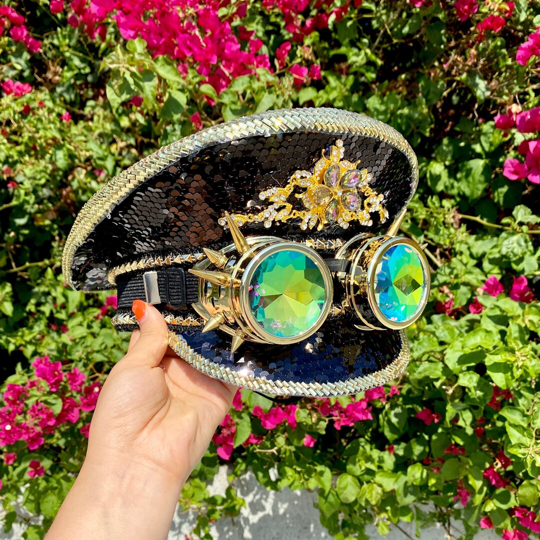 Rave Captain Style Hat, Party Sequin Hat, Military Festival Glitter ...