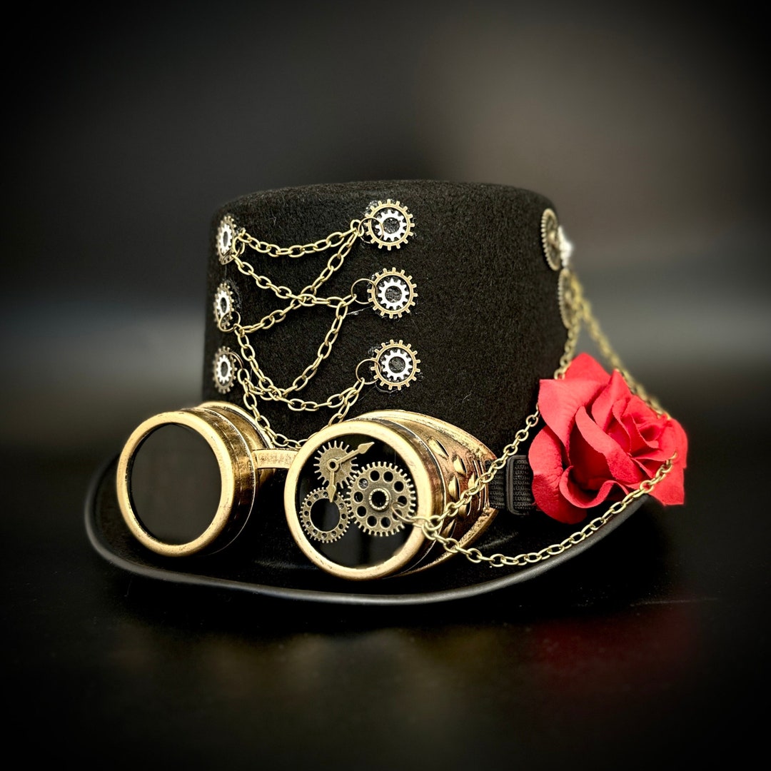 Steampunk Top Hat With Goggles, Mad Scientist Time Traveler Cosplay Hat ...