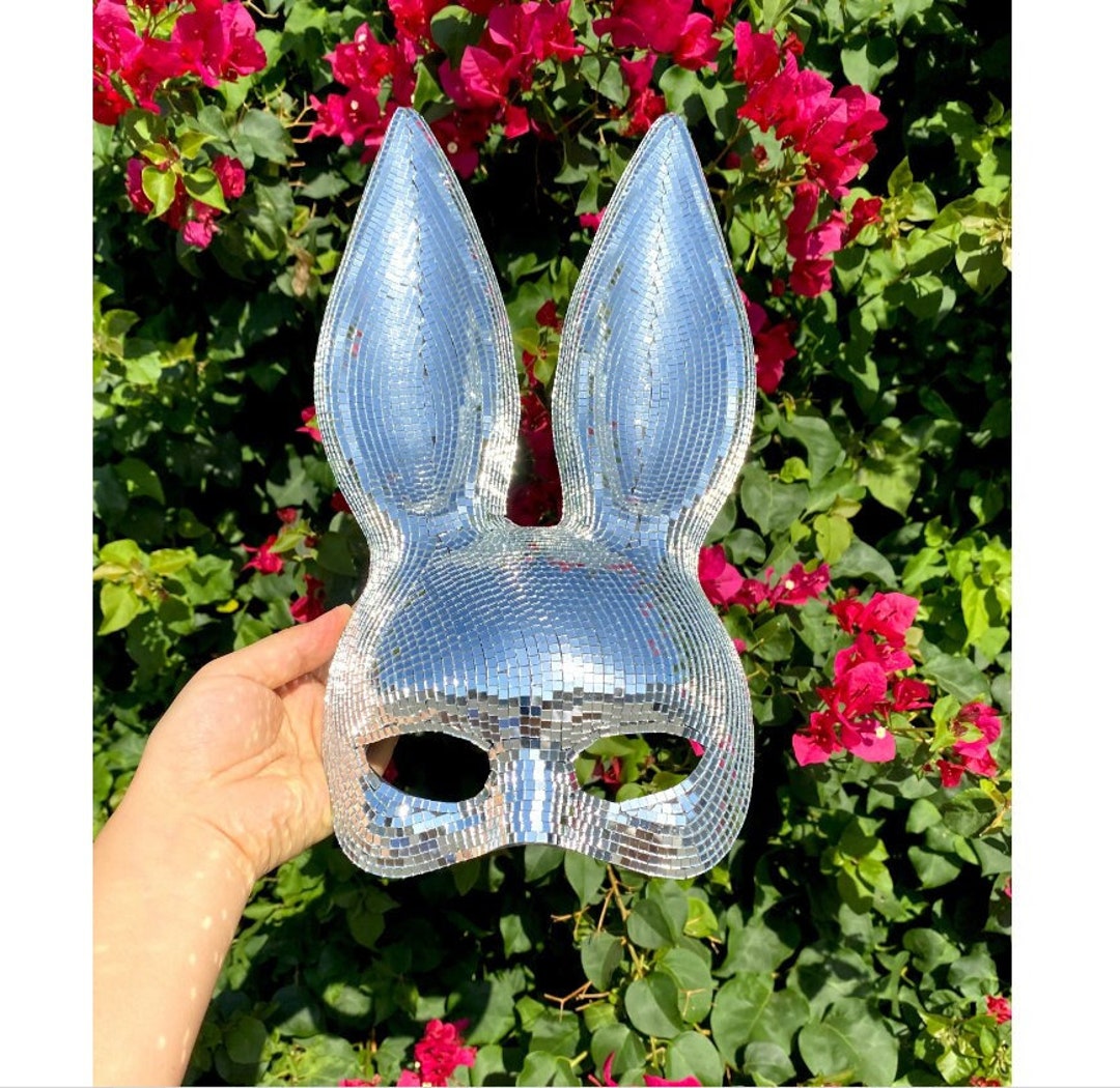 Silver Disco Ball Mirror Bunny Mask, Animal Face Mask With Mirror ...