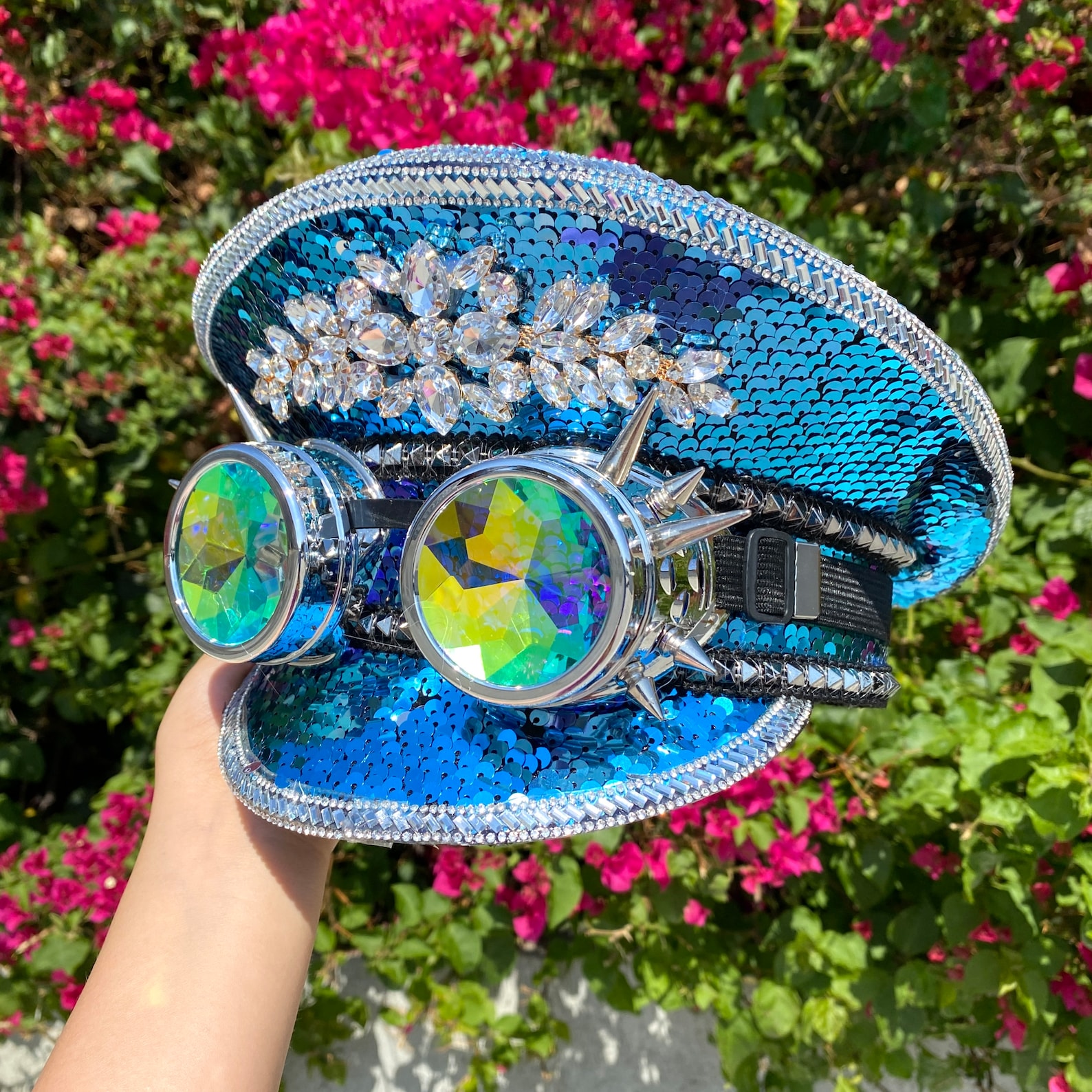 Rave Captain Style Hat, Party Sequin Hat, Military Festival Glitter ...