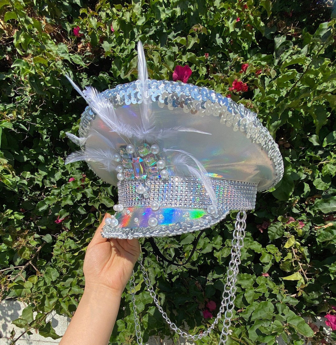 Bling Bling Sequin Hat, Captain Cap, Festival Rhinestone Peral Police ...