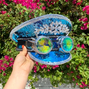 Rave Captain Style Hat, Party Sequin Hat, Military Festival Glitter ...