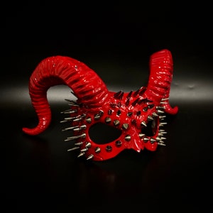 Black Devil Ram Horns Mask With Spike, Half Face Masquerade Mask, Spike ...