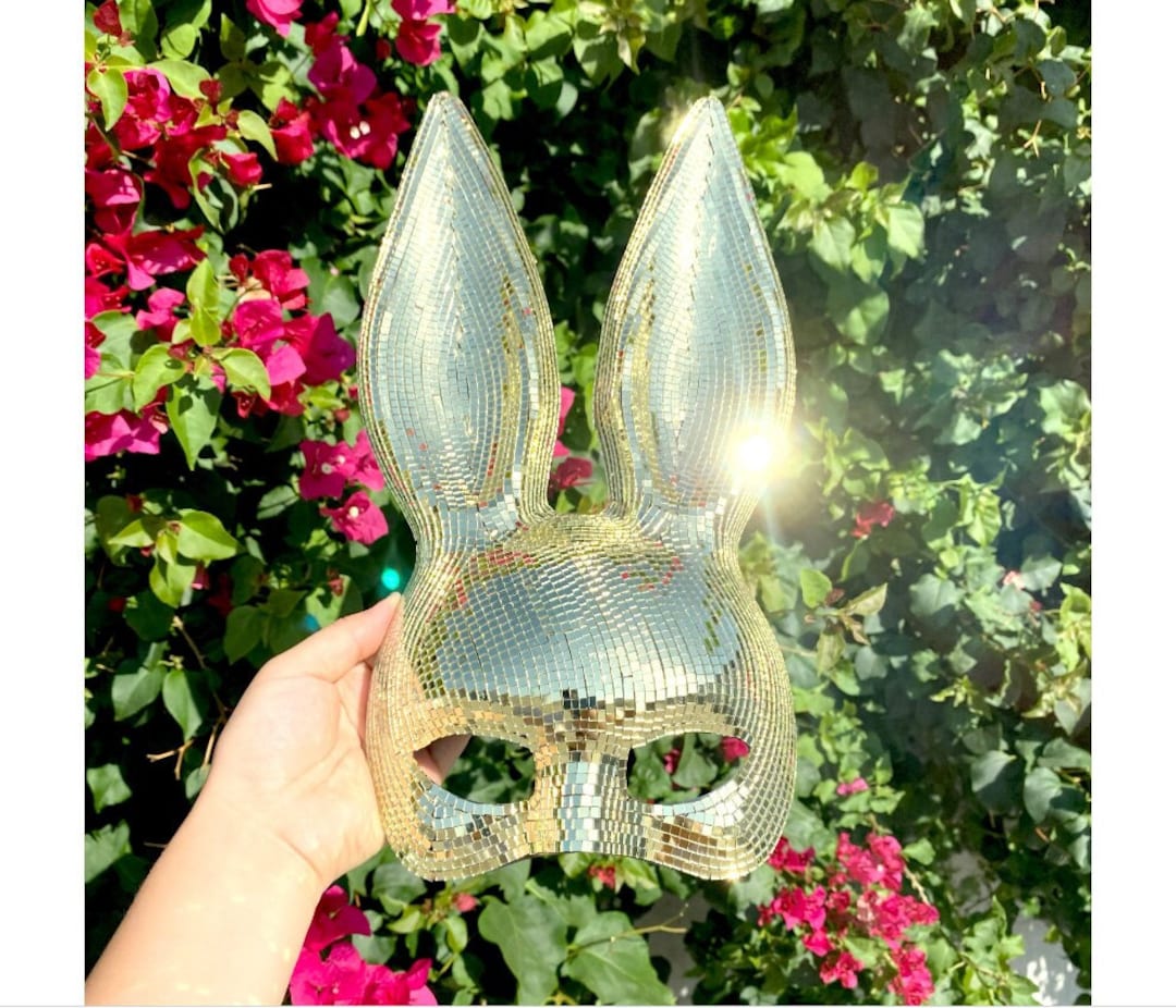 Gold Disco Ball Mirror Bunny Mask, Animal Face Mask With Mirror Pieces ...