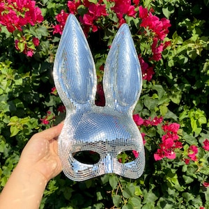Silver Disco Ball Mirror Bunny Mask, Animal Face Mask With Mirror ...