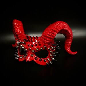 Black Devil Ram Horns Mask With Spike, Half Face Masquerade Mask, Spike ...