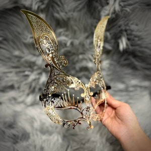 Women's Bunny Masquerade Mask, Venetian Laser Cut Bunny Mask, Gold ...