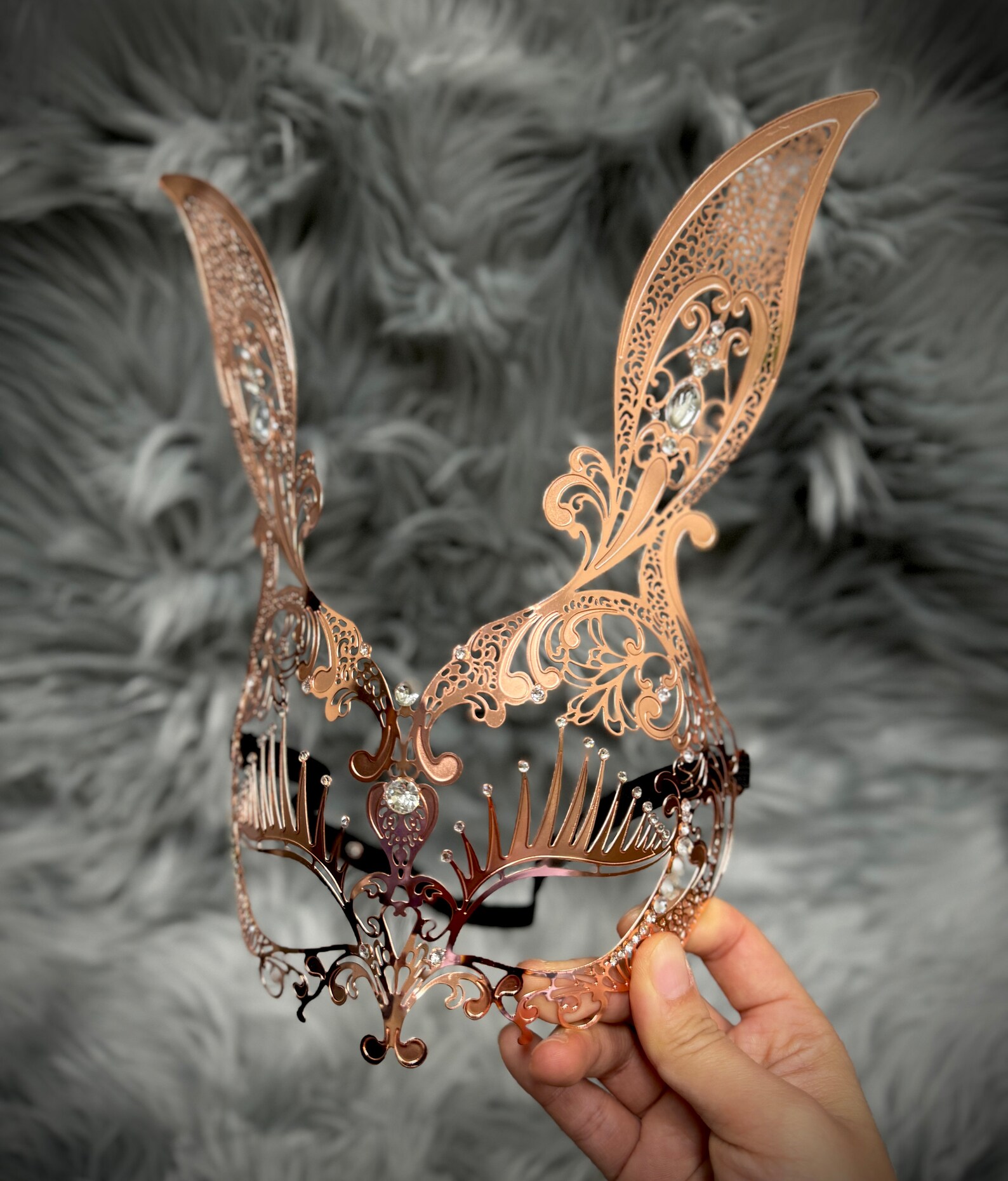 Women's Bunny Masquerade Mask, Venetian Laser Cut Bunny Mask, Rosegold ...