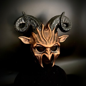 Copper Devil Ram Goat Horns Mask, Half Face Masquerade Mask, Ghost ...