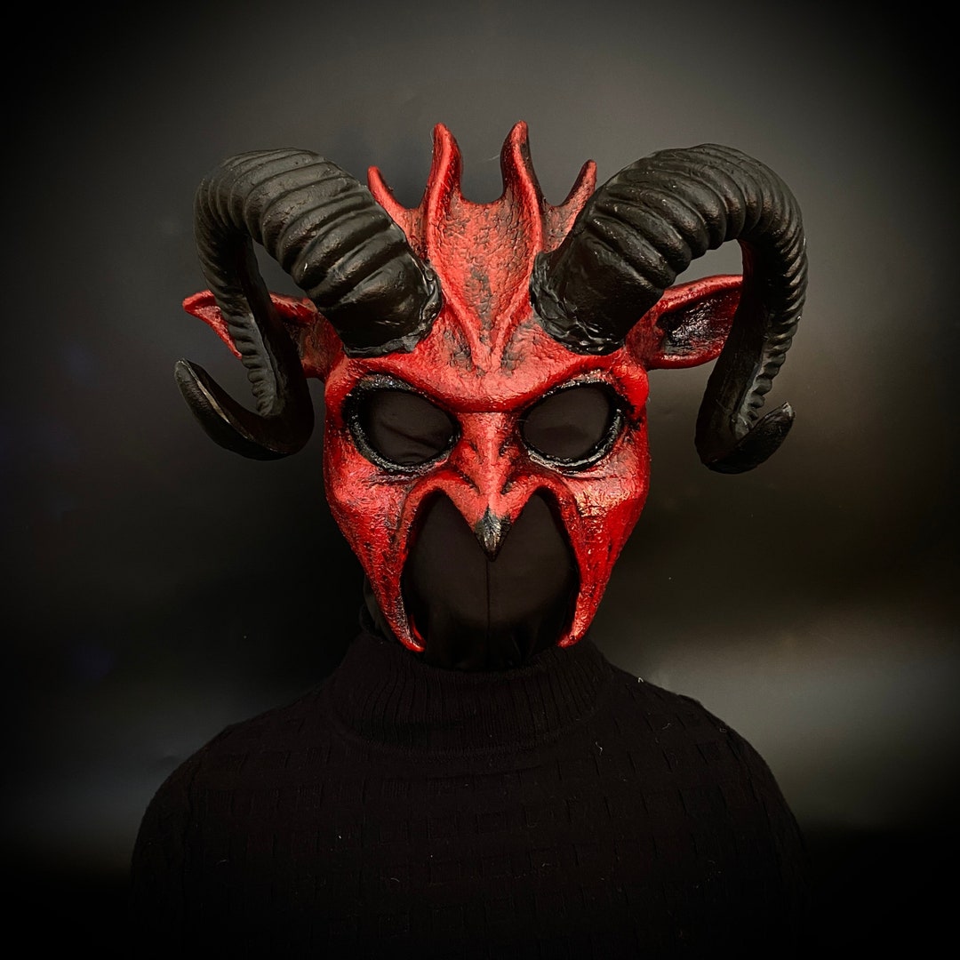 Red Devil Ram Horns Mask, Half Face Masquerade Mask, Ghost Horror Demon ...