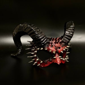 Black Devil Ram Horns Mask With Spike, Half Face Masquerade Mask, Spike ...