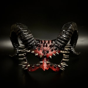 Black Devil Ram Horns Mask With Spike, Half Face Masquerade Mask, Spike ...
