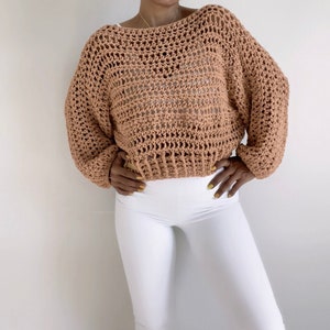 Crochet Mid Crop Sweater . Fishnet Crochet Sweater . Mesh Crochet Crop ...