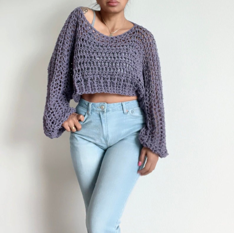 Crochet Crop Sweater . Fishnet Crochet Sweater . Mesh Crochet Crop ...