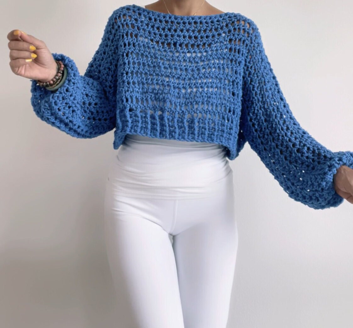 Crochet Crop Sweater . Fishnet Crochet Sweater . Mesh Crochet Crop ...