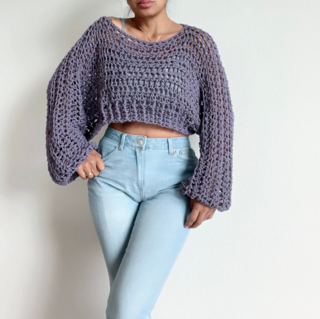 Crochet Crop Sweater . Fishnet Crochet Sweater . Mesh Crochet Crop ...