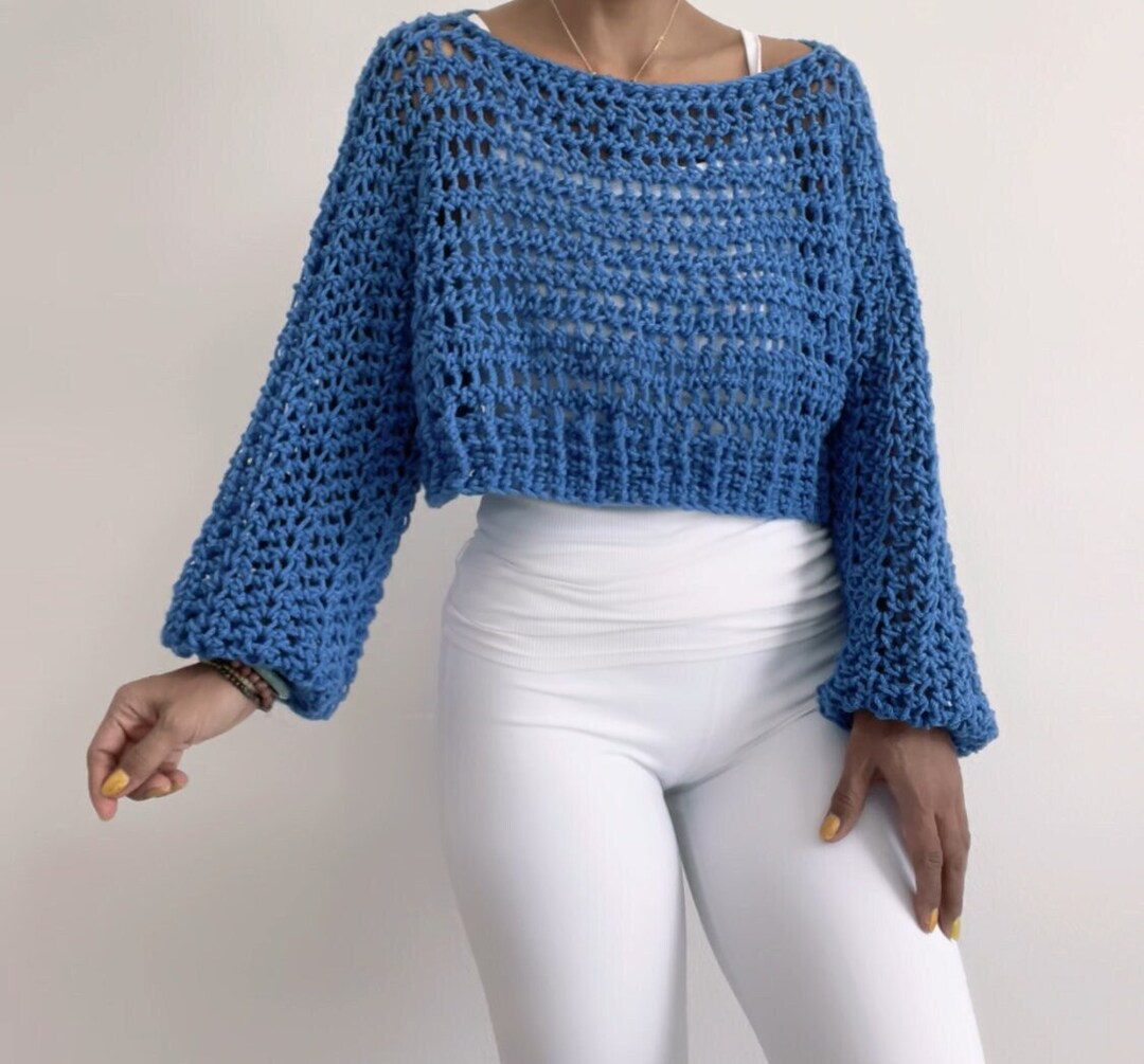 Crochet Crop Sweater . Fishnet Crochet Sweater . Mesh Crochet Crop ...