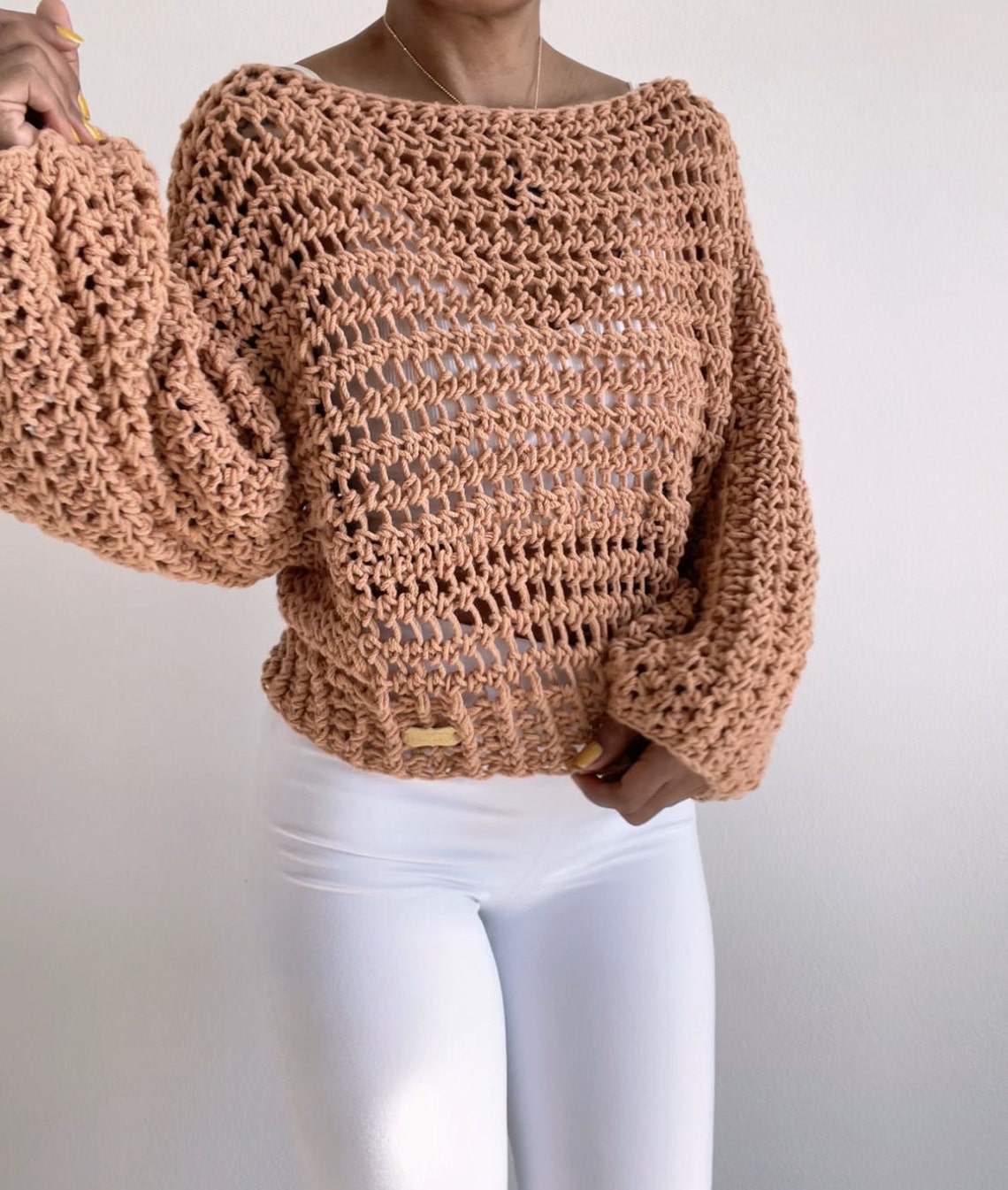 Crochet Mid Crop Sweater . Fishnet Crochet Sweater . Mesh Crochet Crop ...