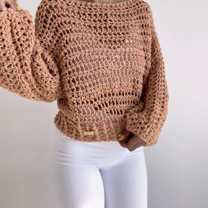 Crochet Mid Crop Sweater . Fishnet Crochet Sweater . Mesh Crochet Crop ...