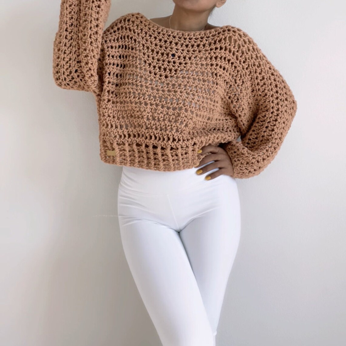 Crochet Mid Crop Sweater . Fishnet Crochet Sweater . Mesh Crochet Crop ...