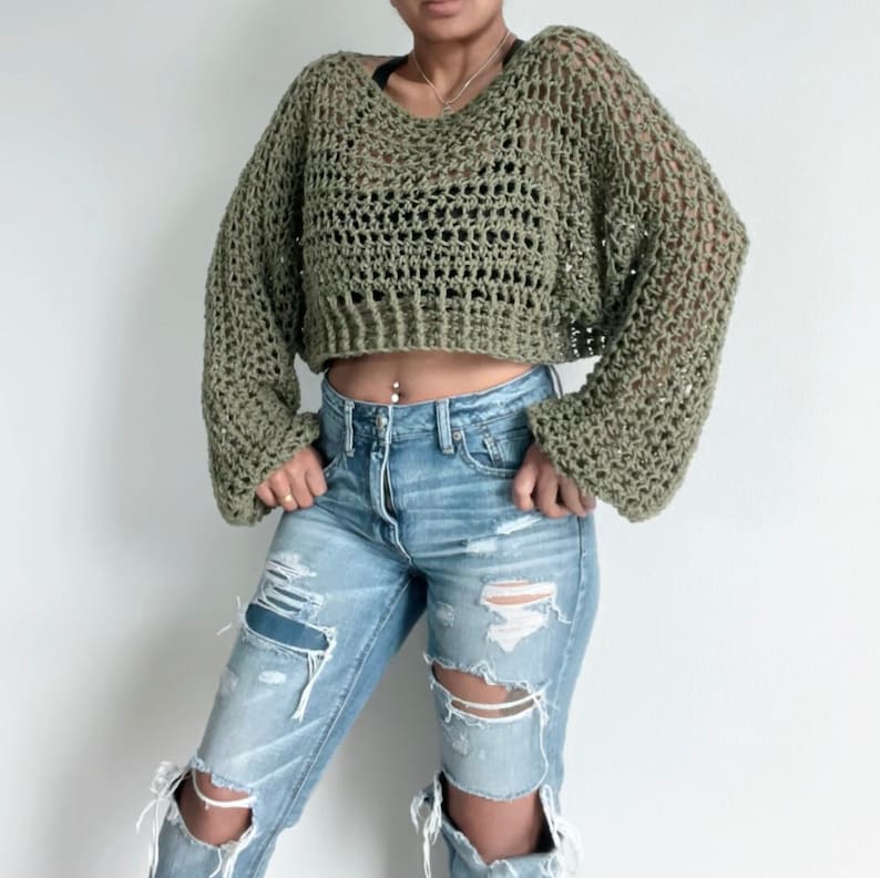Crochet Crop Sweater . Fishnet Crochet Sweater . Mesh Crochet Crop ...