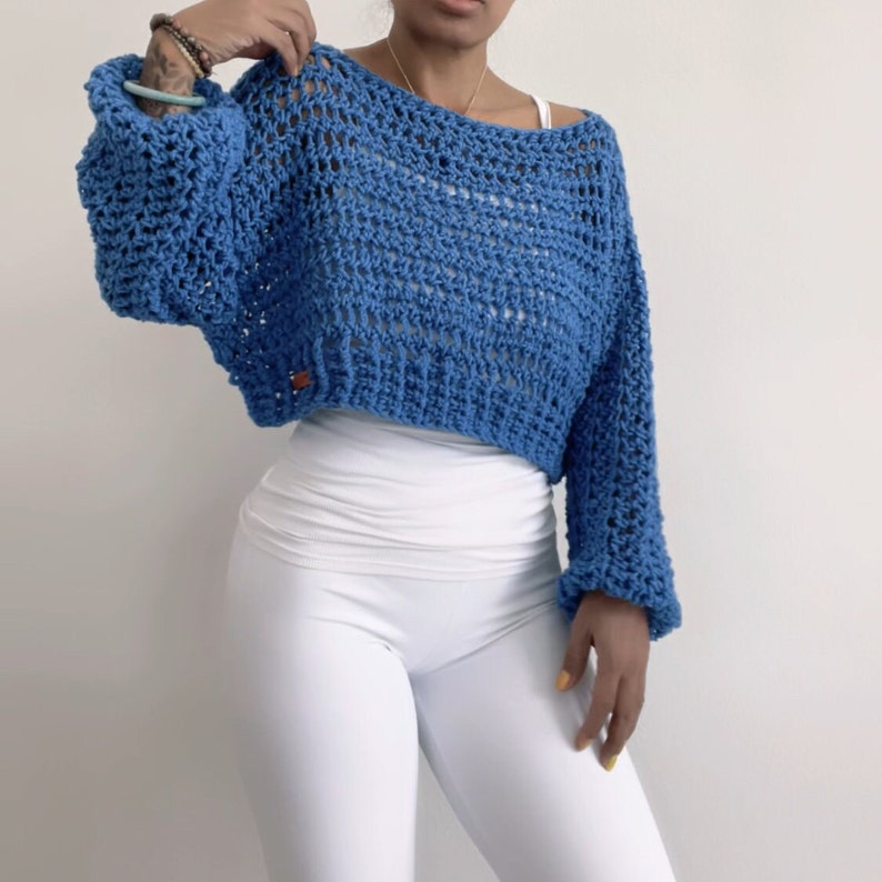 Crochet Crop Sweater . Fishnet Crochet Sweater . Mesh Crochet Crop ...