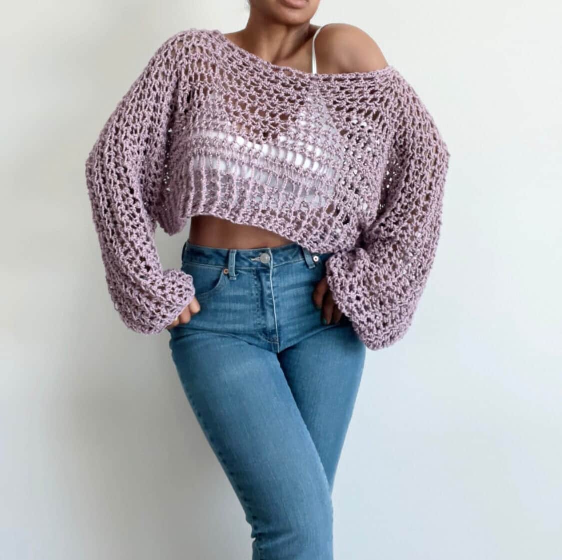 Crochet Crop Sweater . Fishnet Crochet Sweater . Mesh Crochet Crop ...