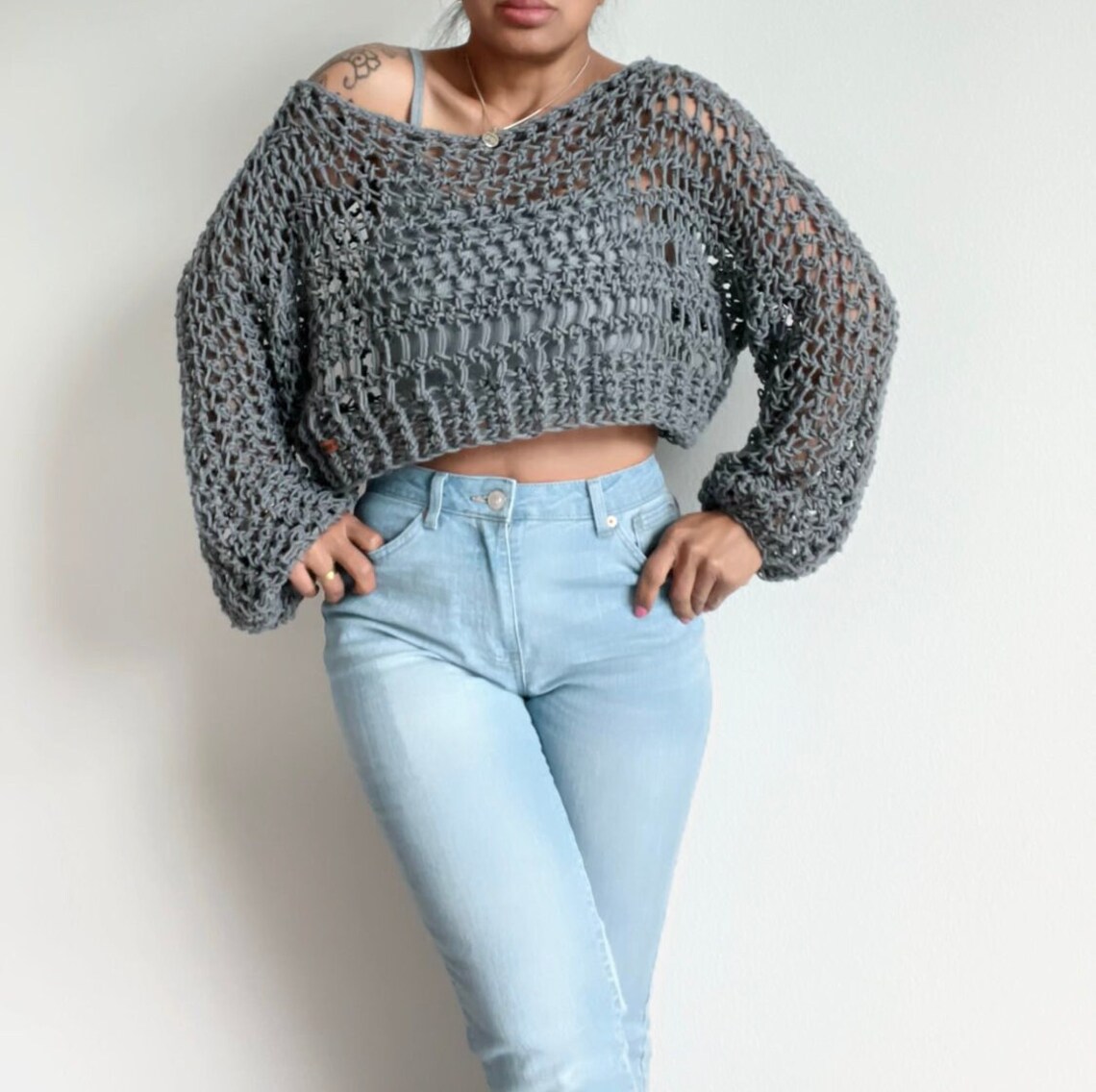 Crochet Crop Sweater . Jamaican Summer Fishnet Crochet Sweater . Mesh ...