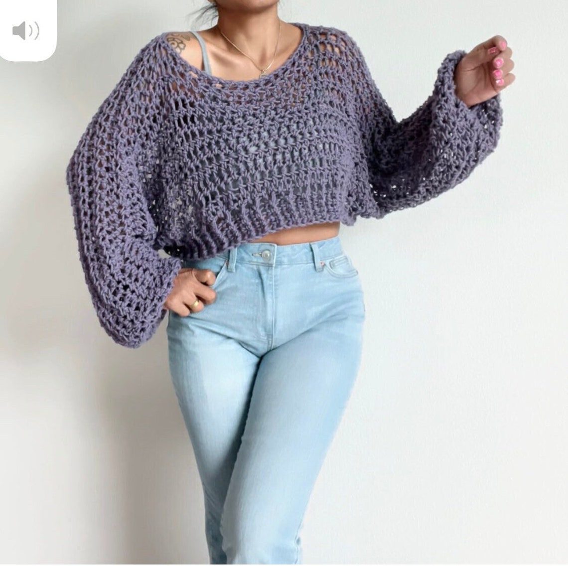 Crochet Crop Sweater . Fishnet Crochet Sweater . Mesh Crochet Crop ...