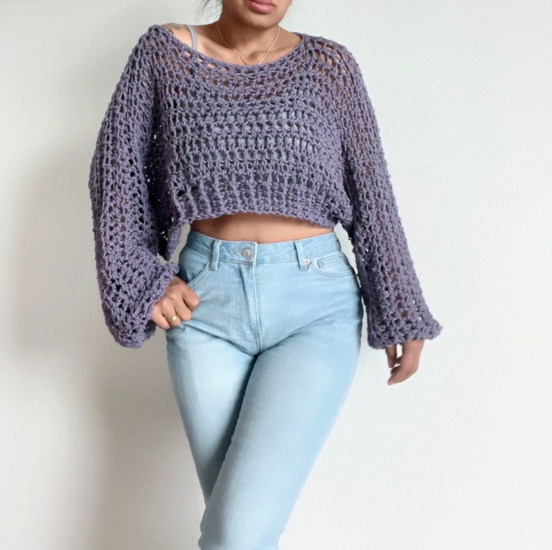 Crochet Crop Sweater . Fishnet Crochet Sweater . Mesh Crochet Crop ...