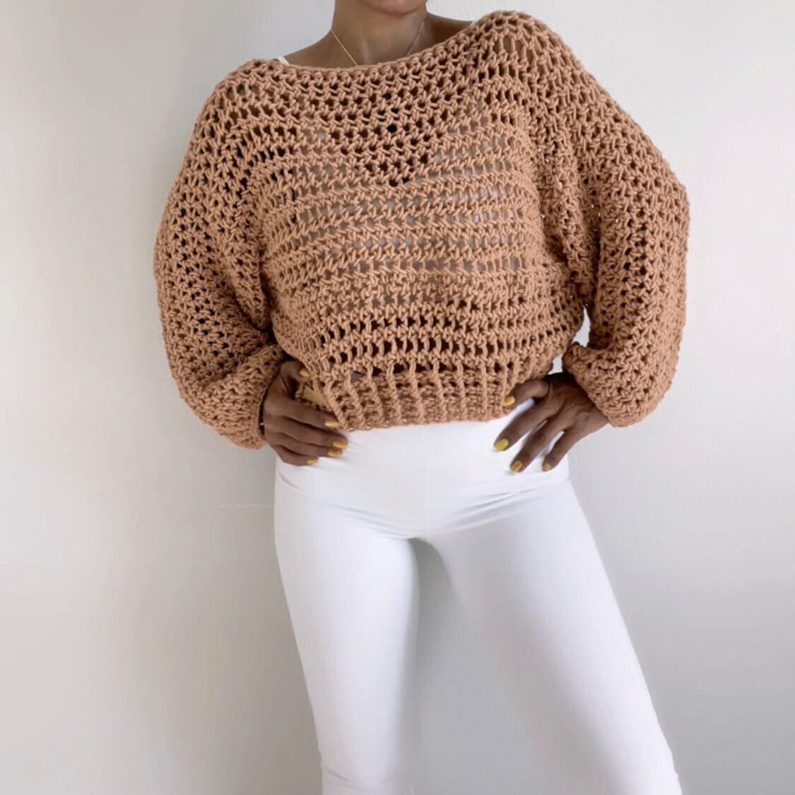 Crochet Mid Crop Sweater . Fishnet Crochet Sweater . Mesh Crochet Crop ...