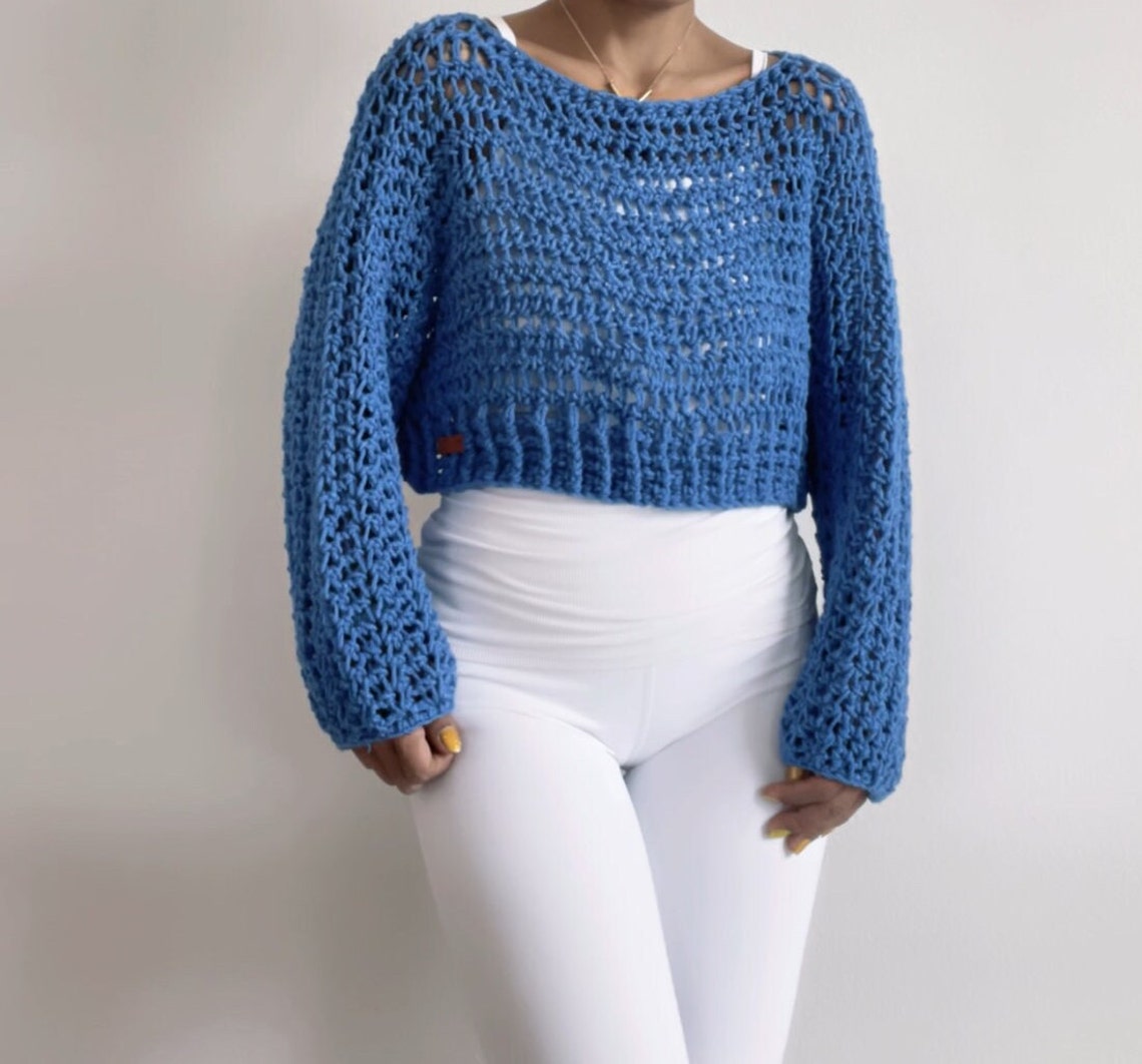 Crochet Crop Sweater . Fishnet Crochet Sweater . Mesh Crochet Crop ...