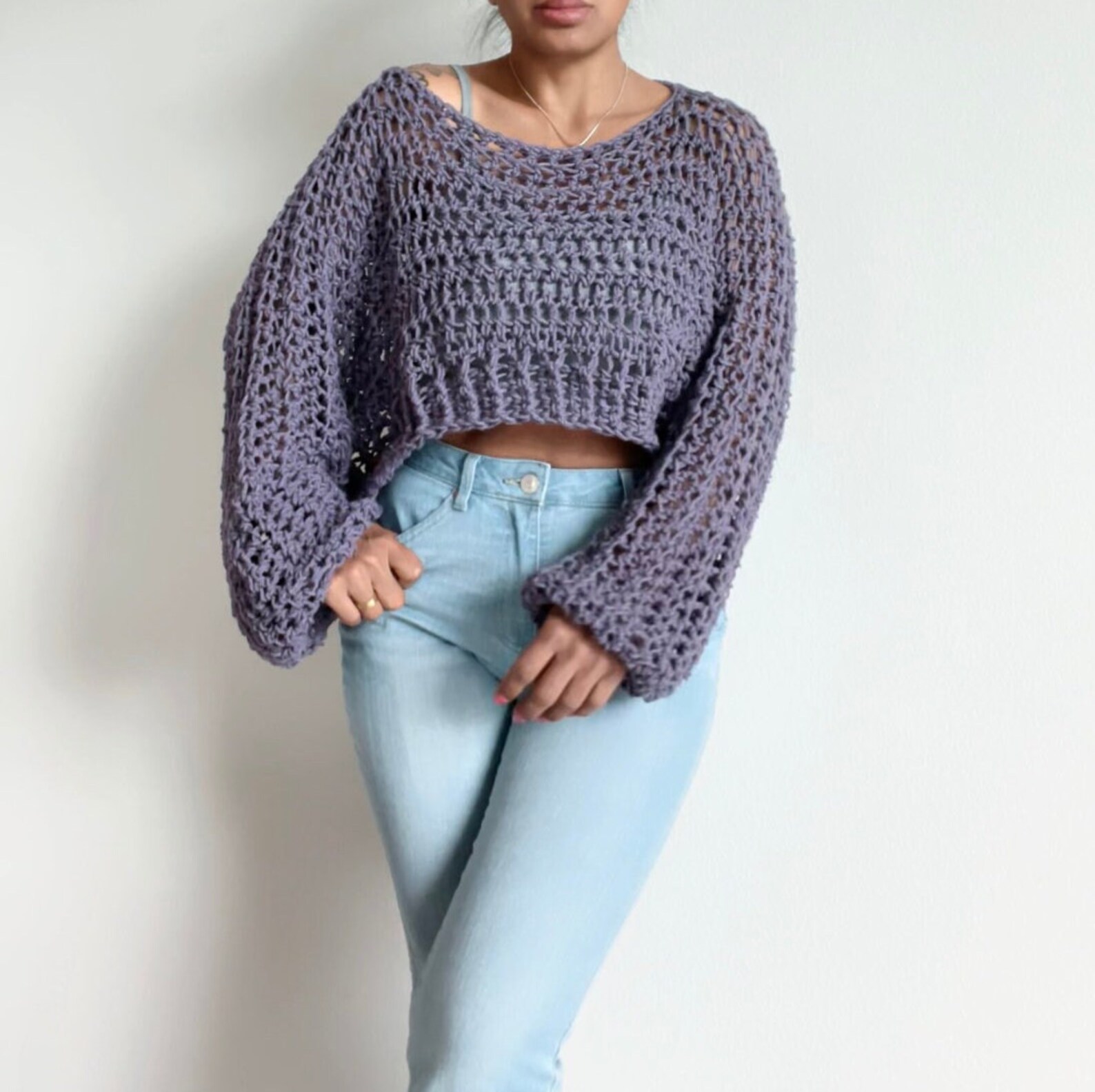 Crochet Crop Sweater . Fishnet Crochet Sweater . Mesh Crochet Crop ...