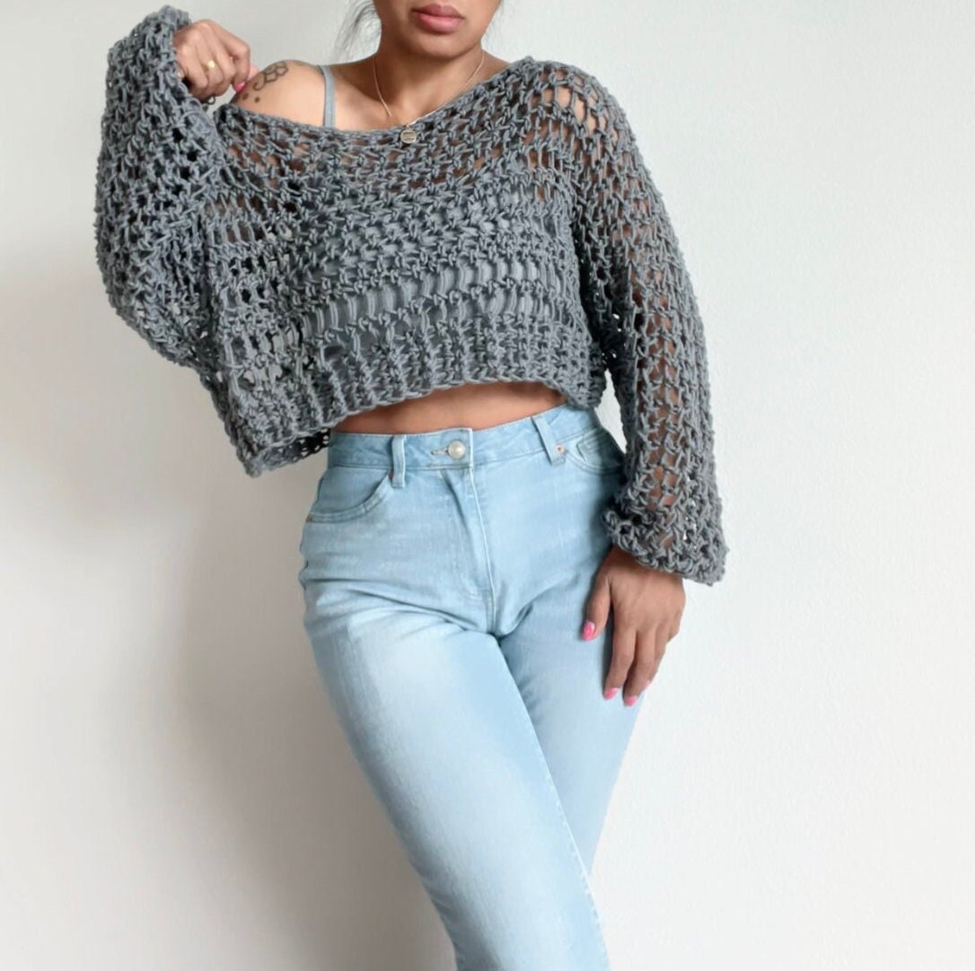Crochet Crop Sweater . Jamaican Summer Fishnet Crochet Sweater . Mesh ...