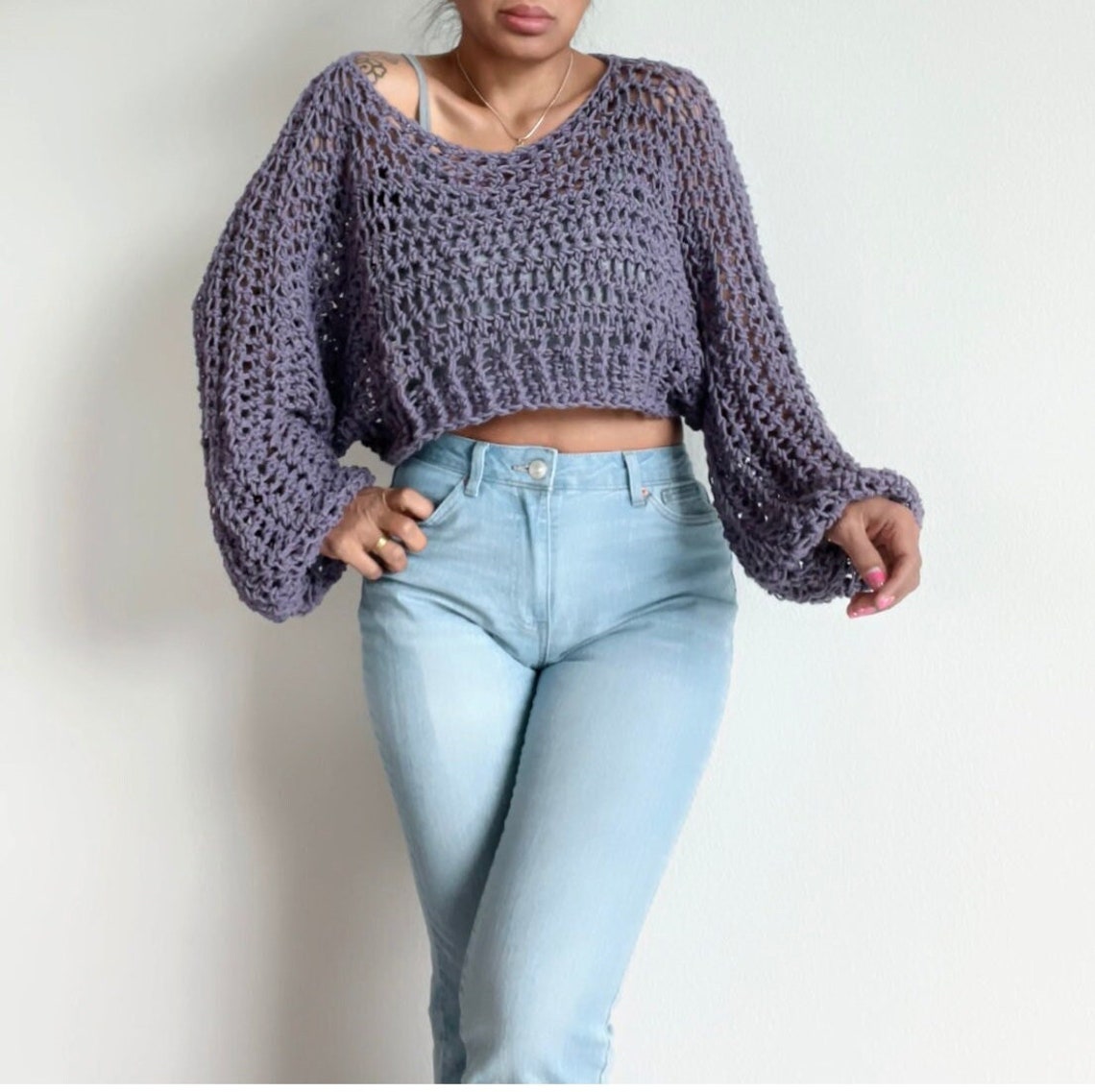 Crochet Crop Sweater . Fishnet Crochet Sweater . Mesh Crochet Crop ...
