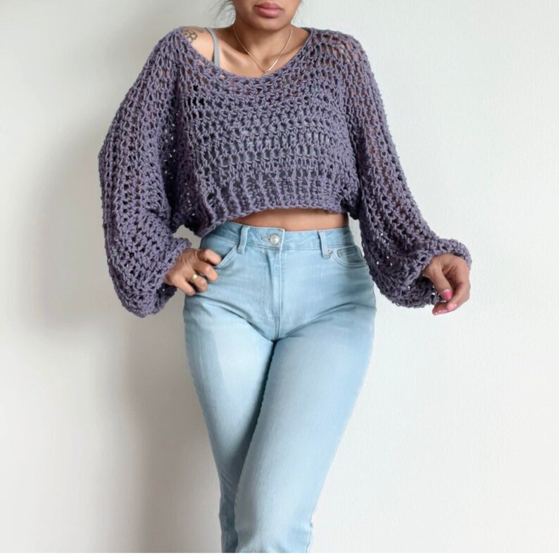 Crochet Crop Sweater . Fishnet Crochet Sweater . Mesh Crochet Crop ...