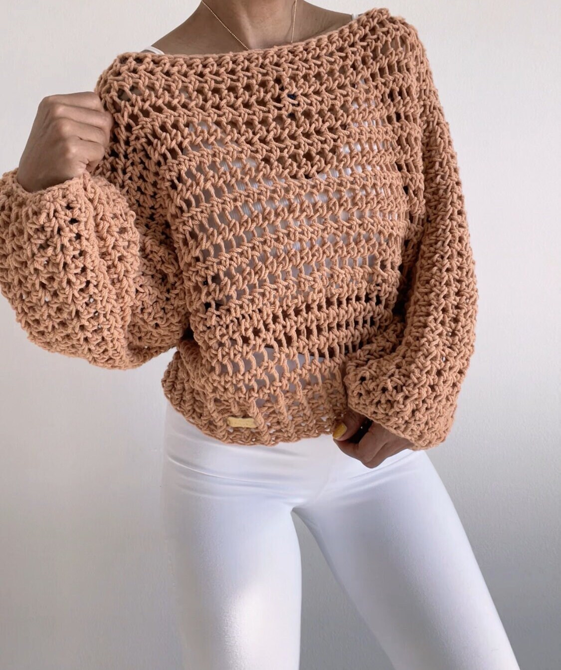 Crochet Mid Crop Sweater . Fishnet Crochet Sweater . Mesh Crochet Crop ...