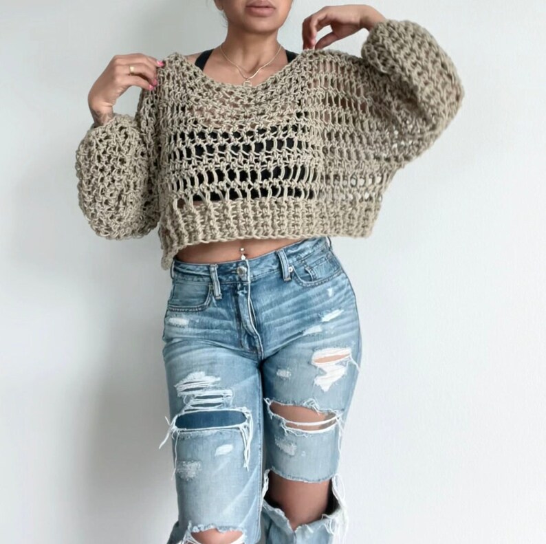 Crochet Crop Sweater . Jamaican Summer Fishnet Crochet Sweater . Mesh ...