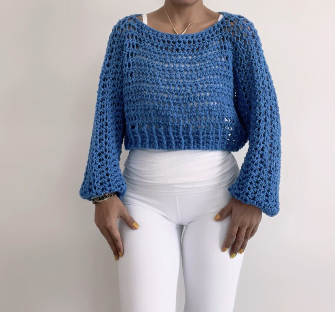 Crochet Crop Sweater . Fishnet Crochet Sweater . Mesh Crochet Crop ...