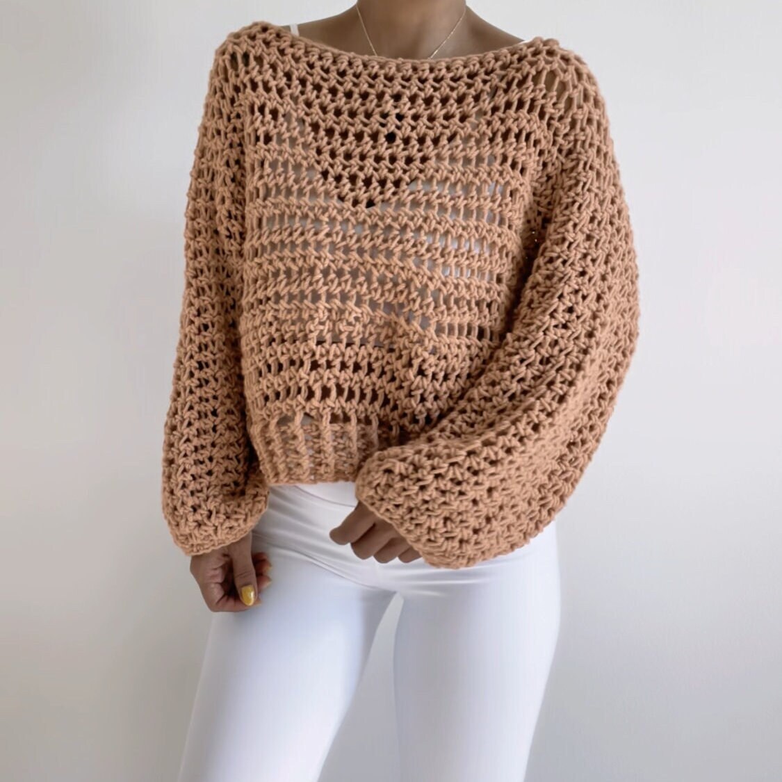 Crochet Mid Crop Sweater . Fishnet Crochet Sweater . Mesh Crochet Crop ...
