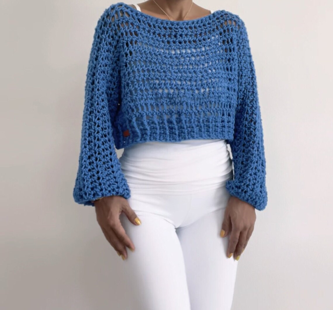 Crochet Crop Sweater . Fishnet Crochet Sweater . Mesh Crochet Crop ...