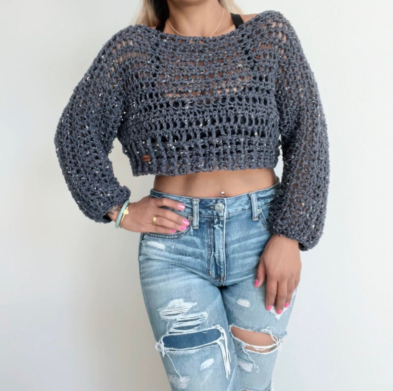 Crochet Crop Sweater . Fishnet Crochet Sweater . Mesh Crochet Crop ...