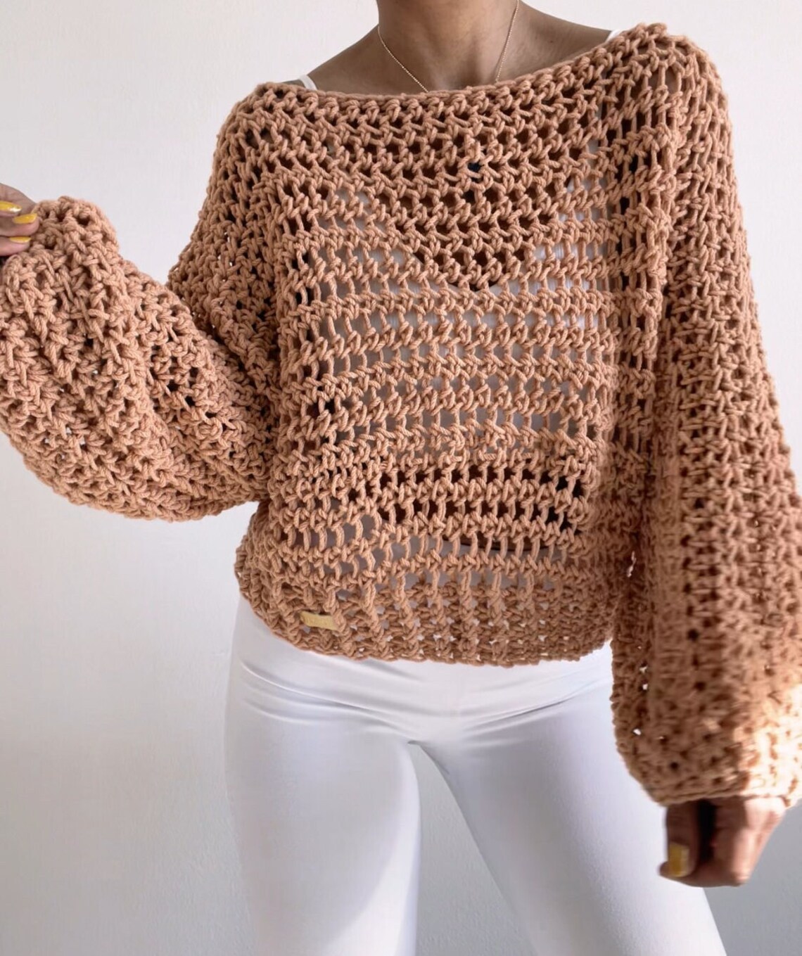 Crochet Mid Crop Sweater . Fishnet Crochet Sweater . Mesh Crochet Crop ...