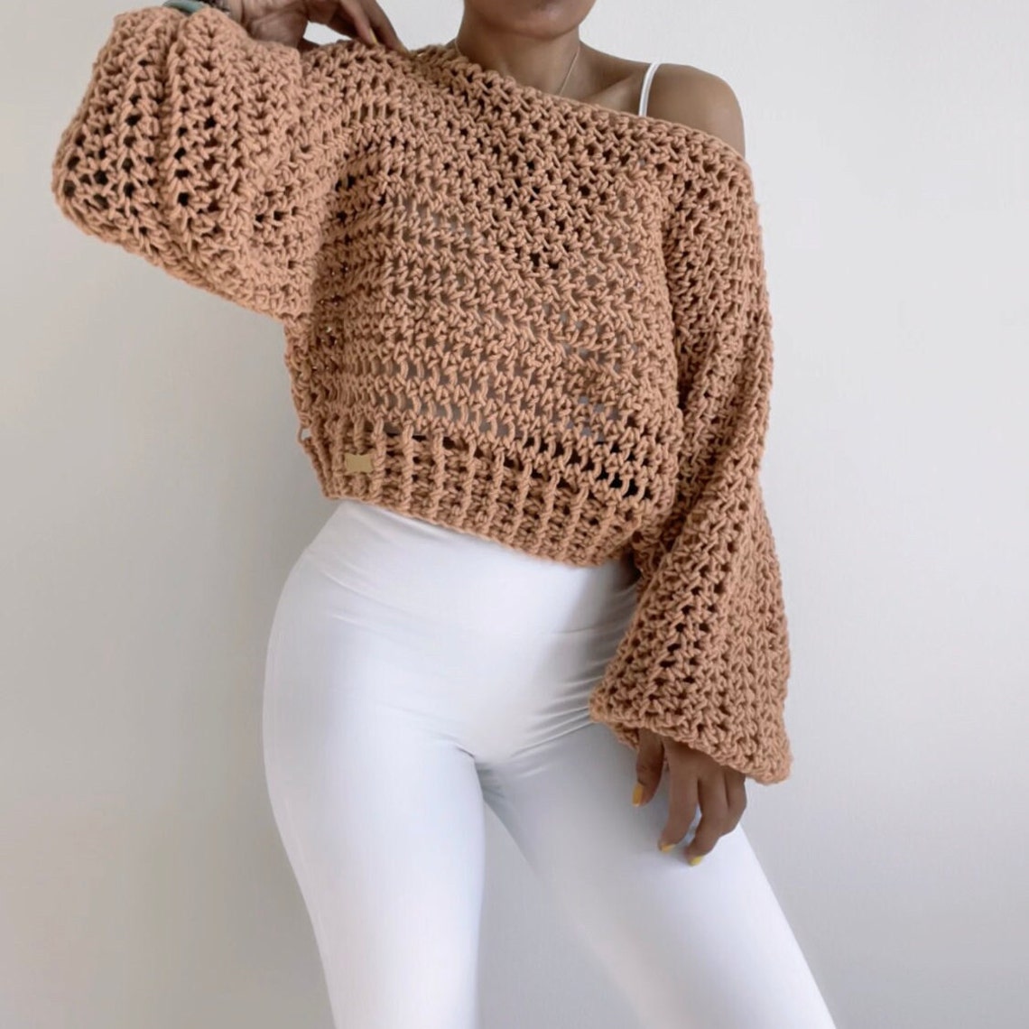 Crochet Mid Crop Sweater . Fishnet Crochet Sweater . Mesh Crochet Crop ...