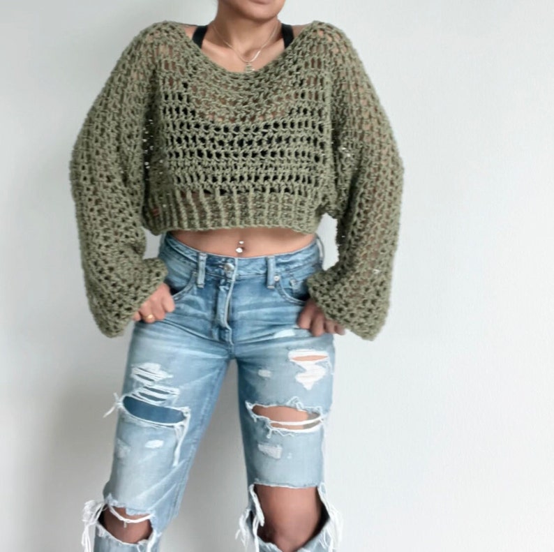 Crochet Crop Sweater . Fishnet Crochet Sweater . Mesh Crochet - Etsy