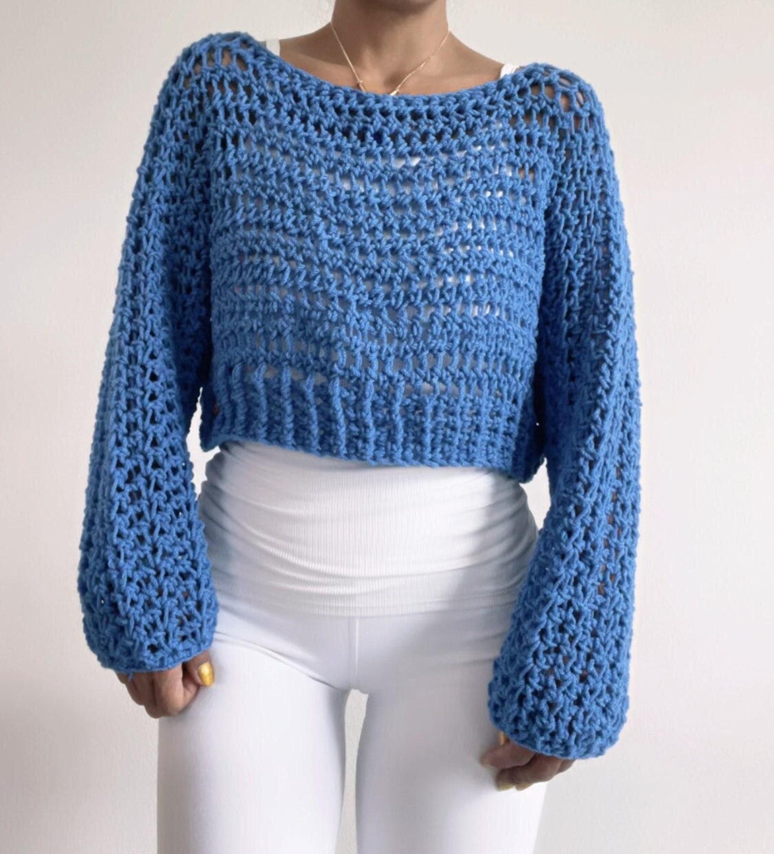 Crochet Crop Sweater . Fishnet Crochet Sweater . Mesh Crochet Crop ...