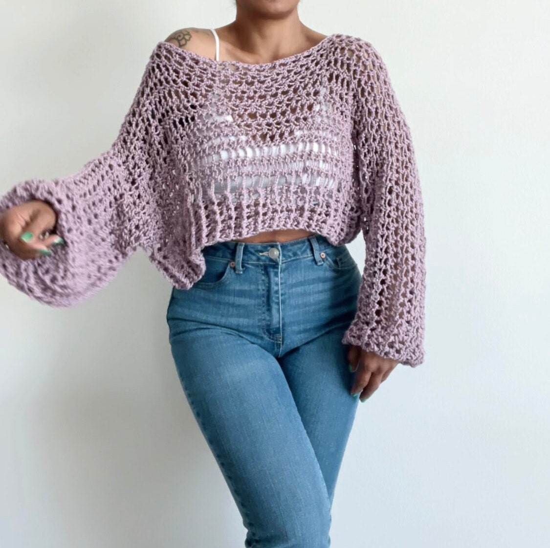 Crochet Crop Sweater . Fishnet Crochet Sweater . Mesh Crochet Crop ...