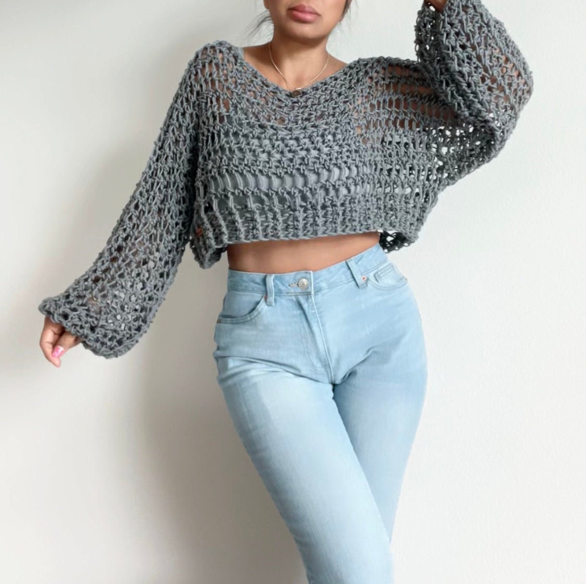 Crochet Crop Sweater . Jamaican Summer Fishnet Crochet Sweater . Mesh ...