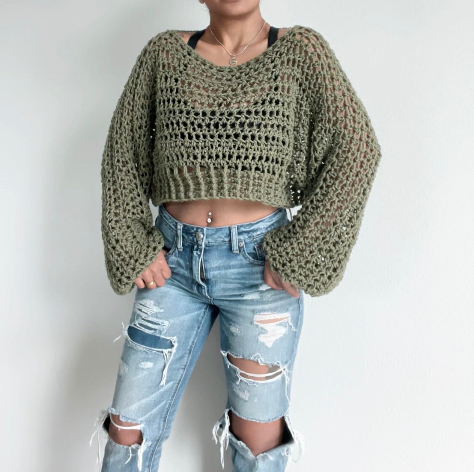 Crochet Crop Sweater . Fishnet Crochet Sweater . Mesh Crochet Crop ...