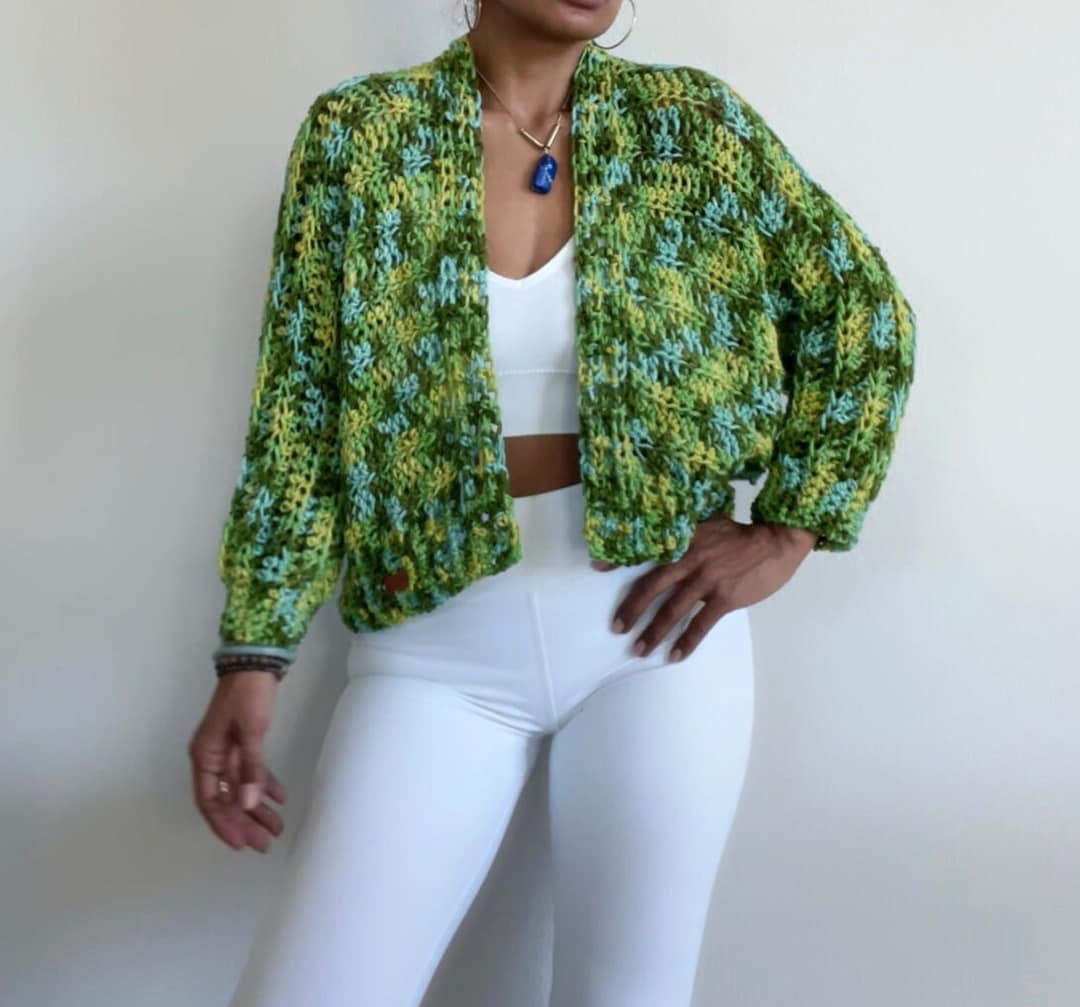 Multicolors Crochet Knit Handmade Bomber Cardigan Sweater Bracelet ...